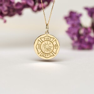 14k Solid Gold Fire Dept Necklace • Personalized Firefighter Pendant ...