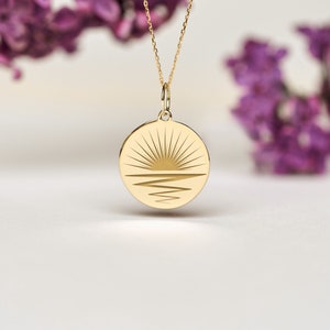 14k Solid Gold Sun Necklace • Personalized Sunset Pendant • Sunrise ...