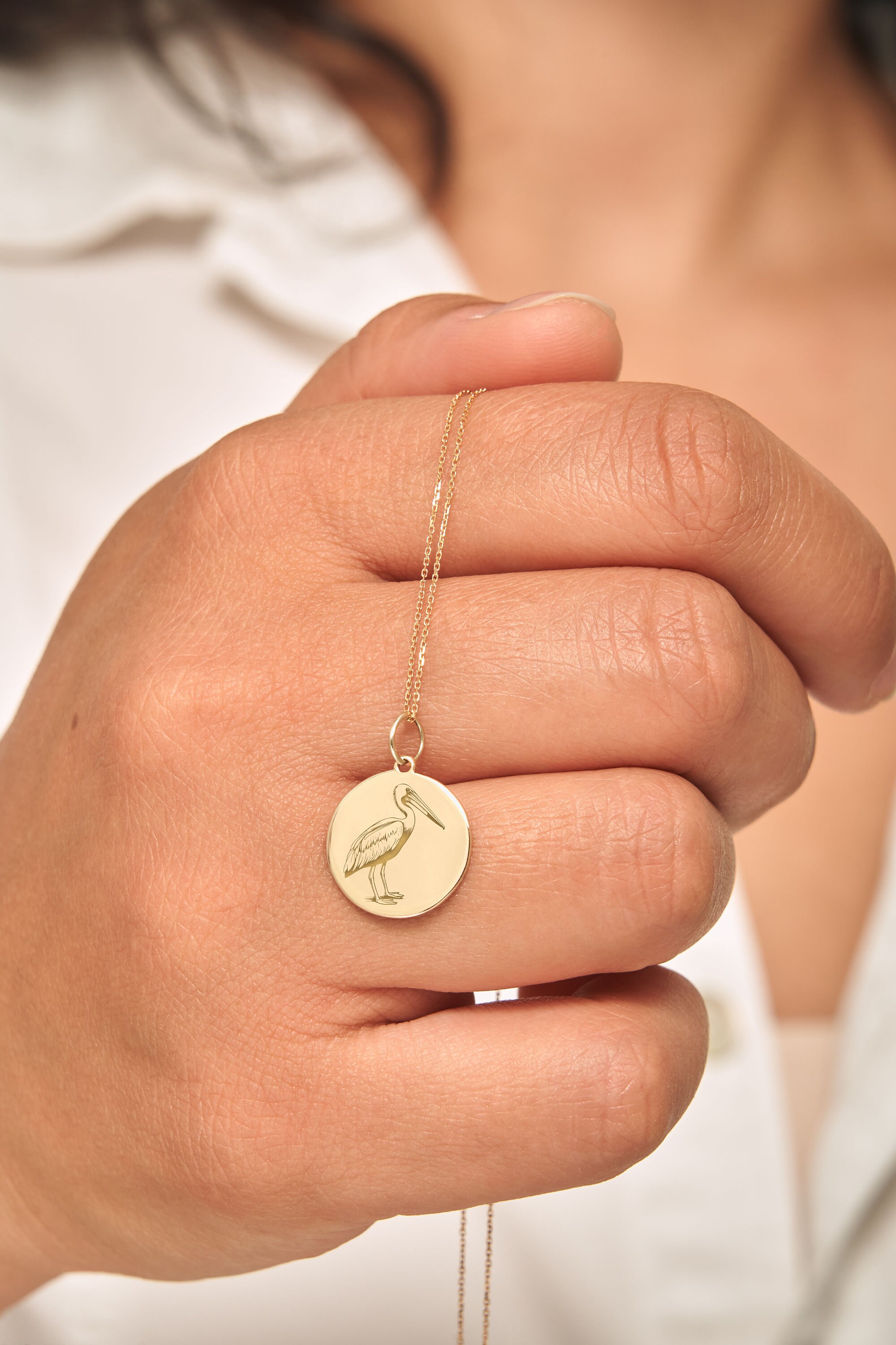 14k Gold Pelican Necklace • Personalized Bird Charm • Coastal Jewelry ...