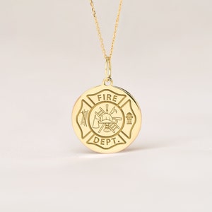14k Solid Gold Fire Department Necklace • Personalized Fire Dept ...