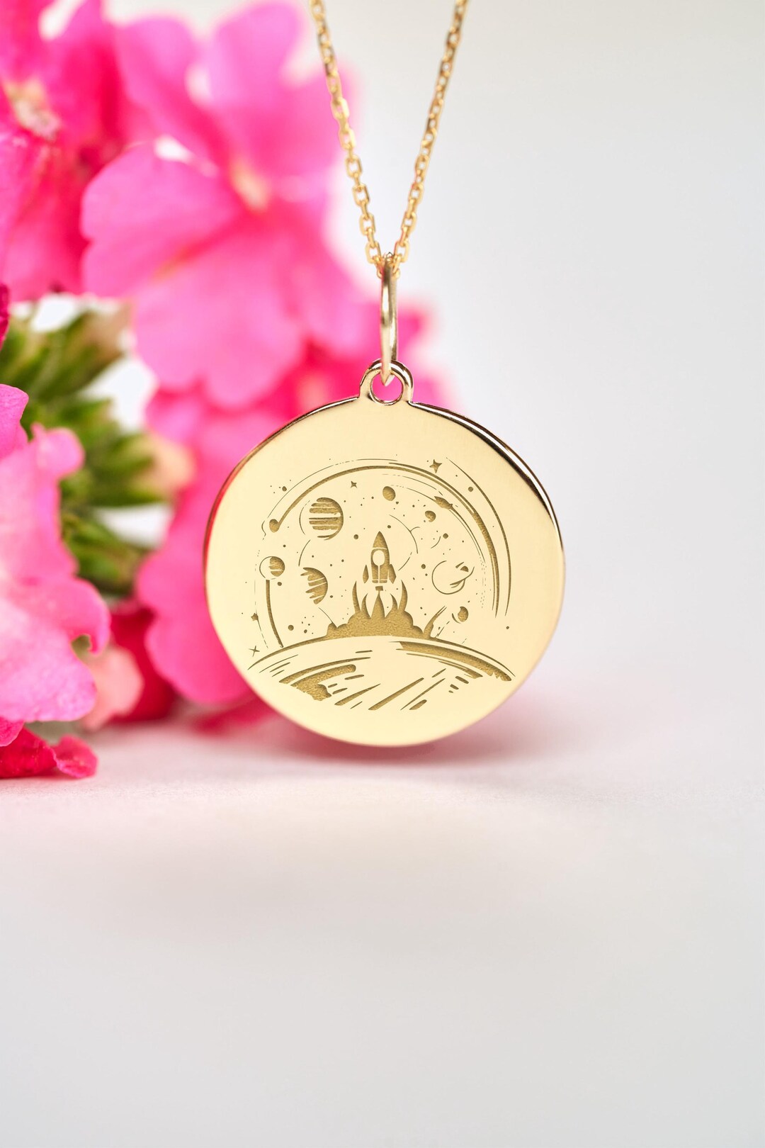 14k Solid Gold Space Rocket Pendant • Personalized Rocket Ship Necklace ...
