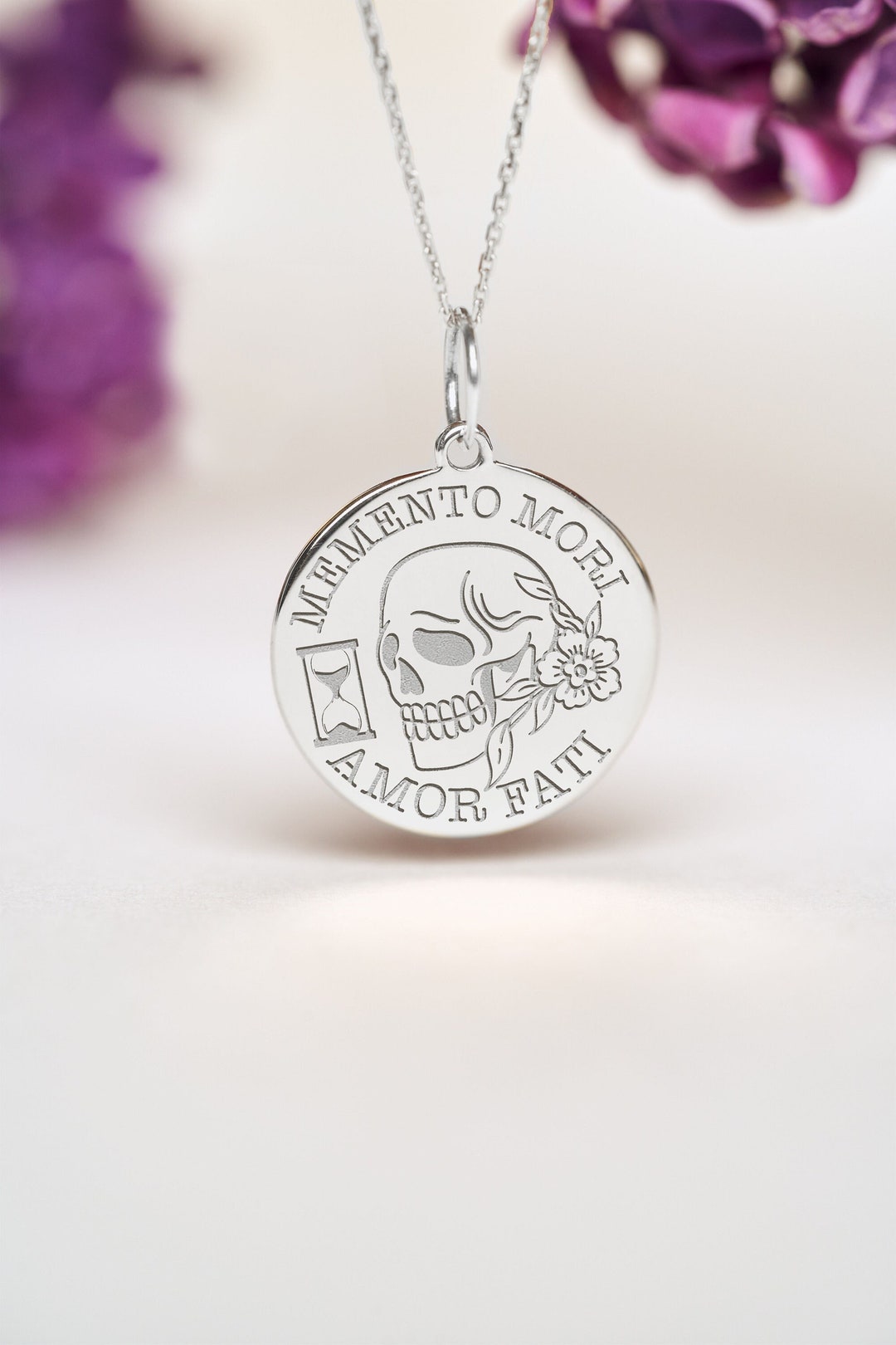 Sterling Silver Memento Mori Necklace • Personalized Skull Pendant ...