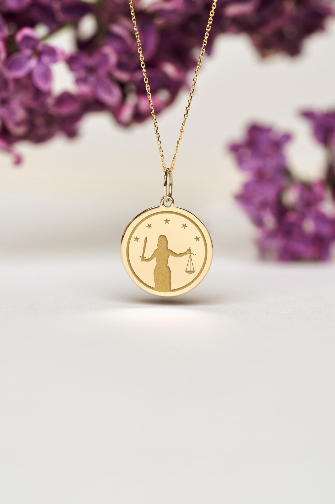 14k Solid Gold Lady Justice Necklace • Lawyer Graduation Gift • Scales ...