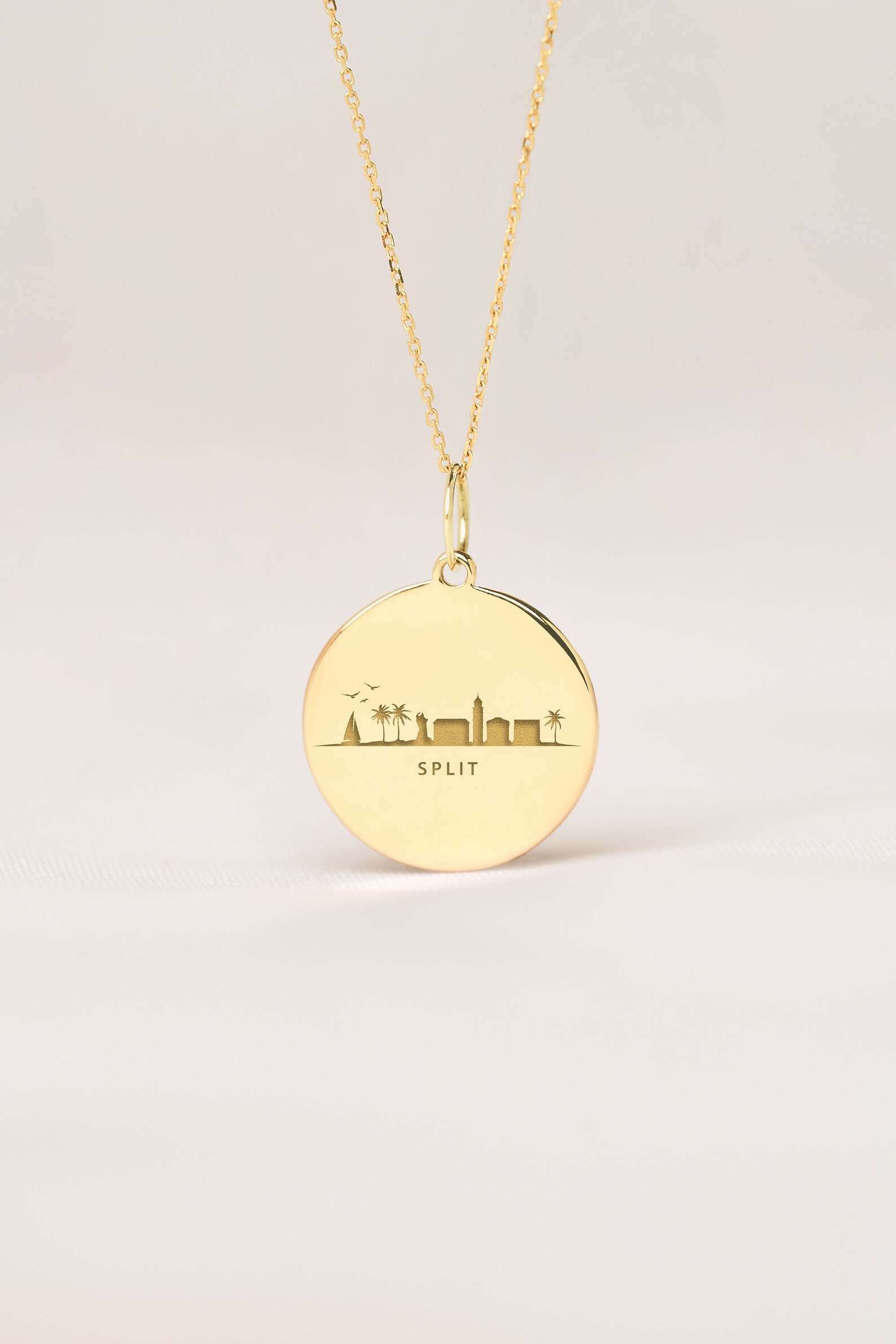 14k Solid Gold Split Necklace • Personalized Croatia Skyline Pendant ...
