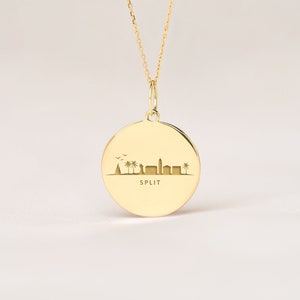 14k Solid Gold Split Necklace • Personalized Croatia Skyline Pendant ...