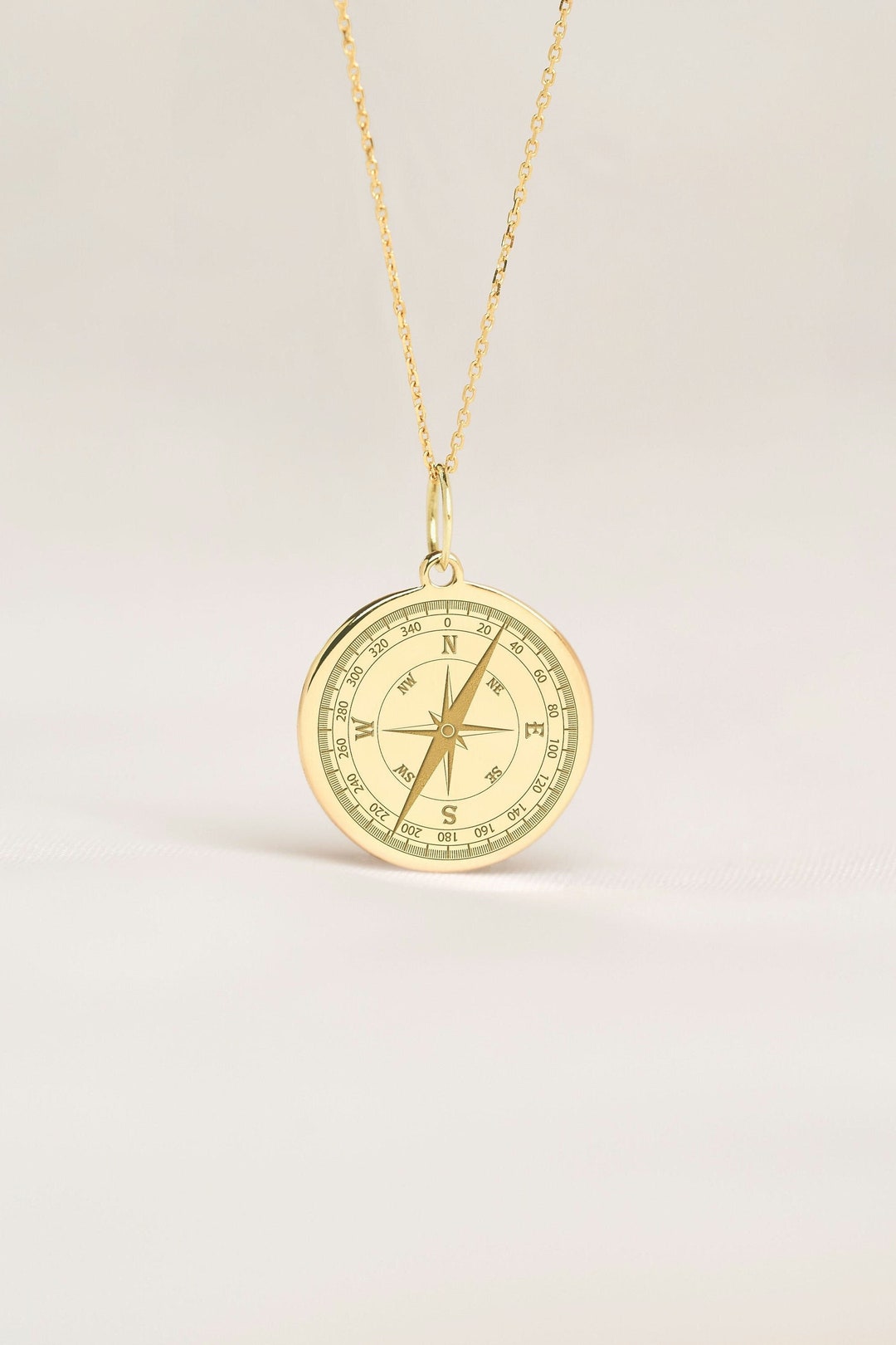14k Solid Gold Compass Necklace • Personalized Nautical Pendant ...