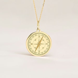 14k Solid Gold Compass Necklace • Personalized Nautical Pendant ...