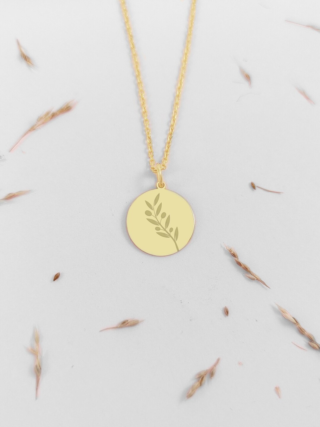 14k Solid Gold Olive Tree Branch Necklace Personalized Olive - Etsy