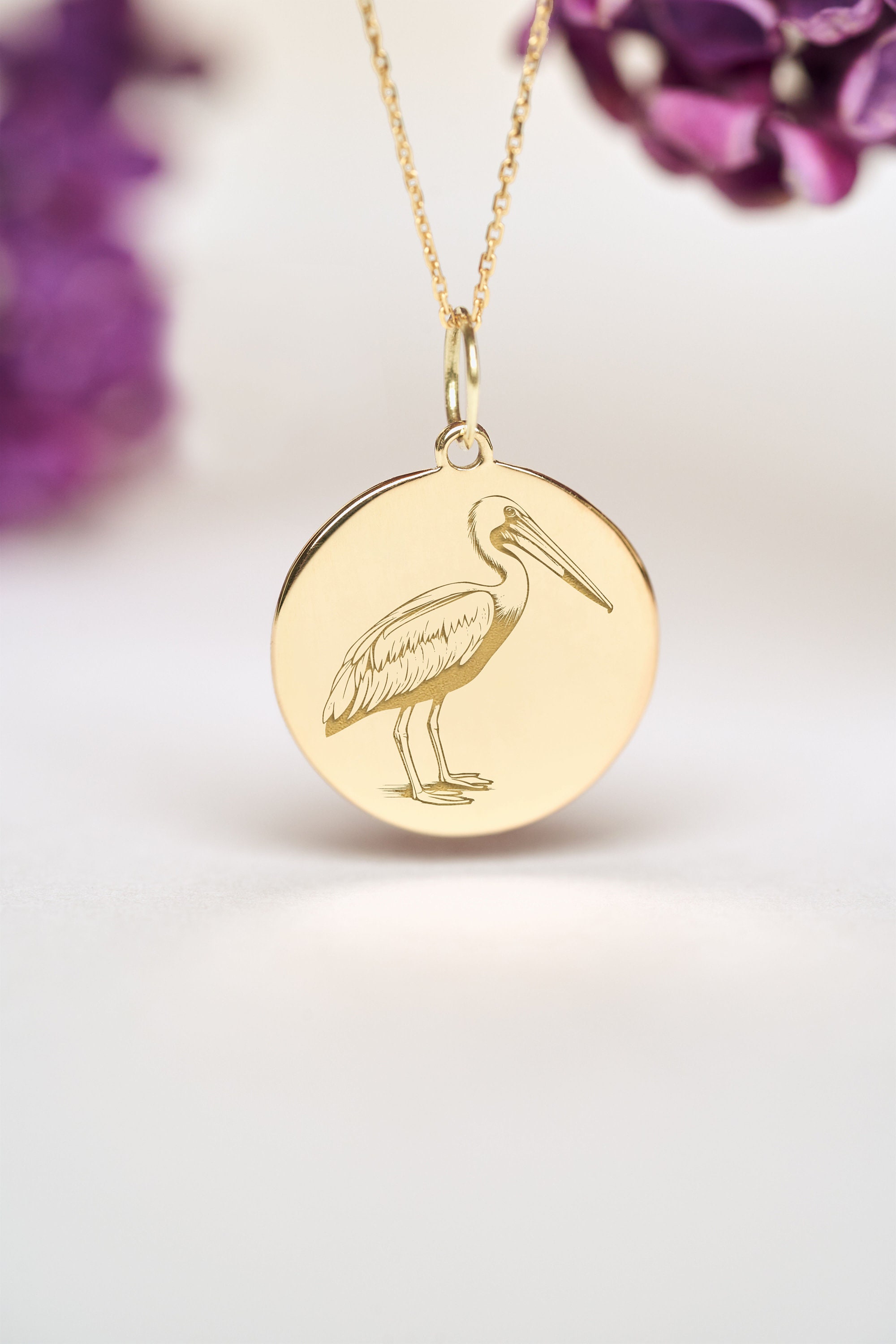 14k Gold Pelican Necklace • Personalized Bird Charm • Coastal Jewelry ...