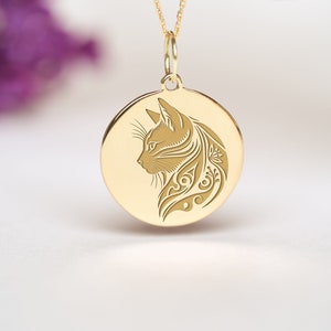 14k Solid Gold Cat Necklace • Personalized Cat Pendant • Dainty Cat ...
