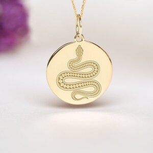 14k Solid Gold Snake Pendant Personalized Snake Pendant Dainty Snake ...
