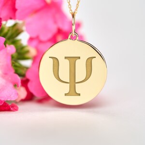 14k Solid Gold Psi Letter Necklace • Personalized Psi Pendant • Dainty ...