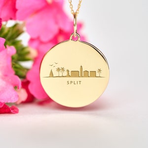 14k Solid Gold Split Necklace • Personalized Croatia Skyline Pendant ...