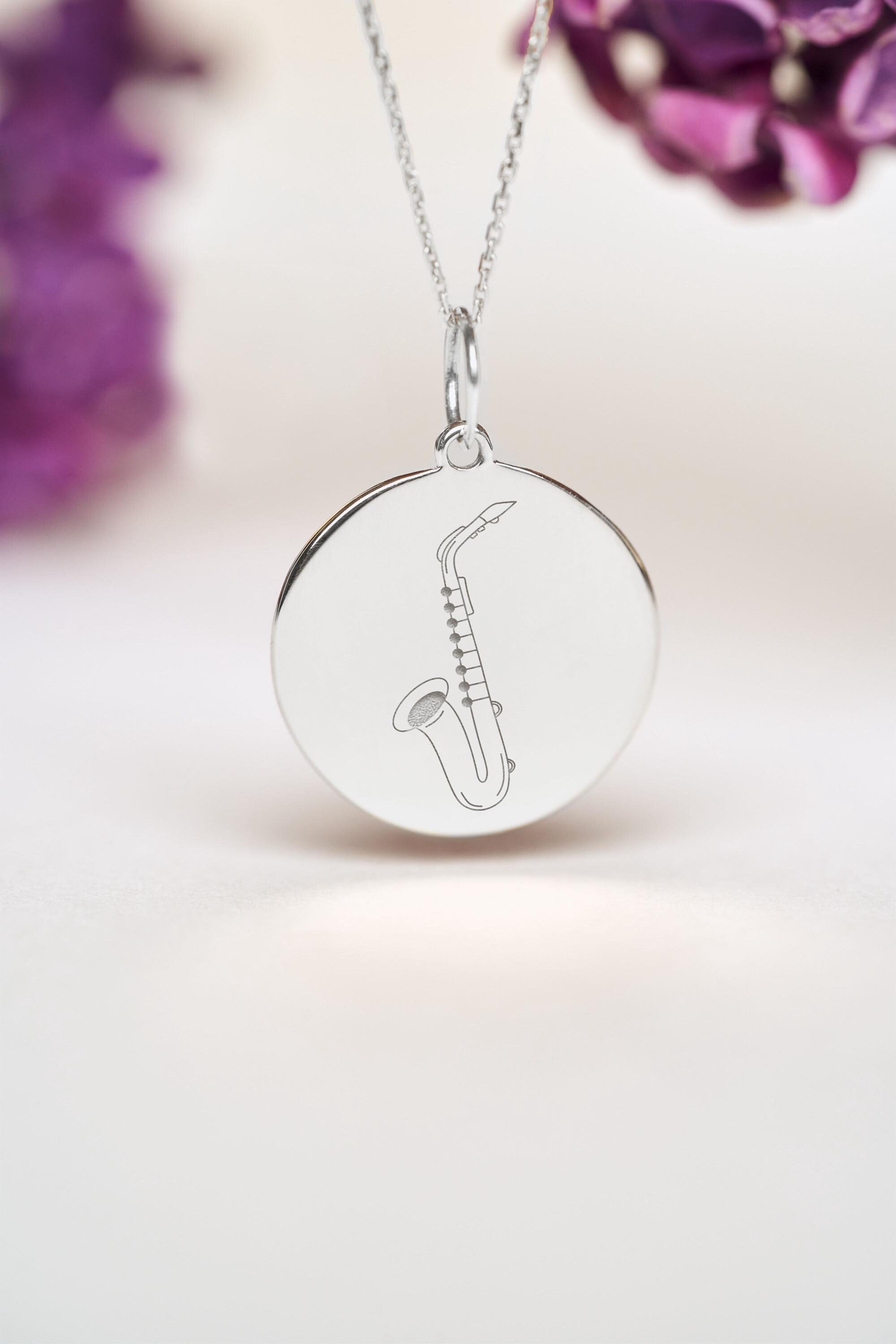 Sterling Silver Saxophone Necklace • Personalized Saxophone Pendant ...