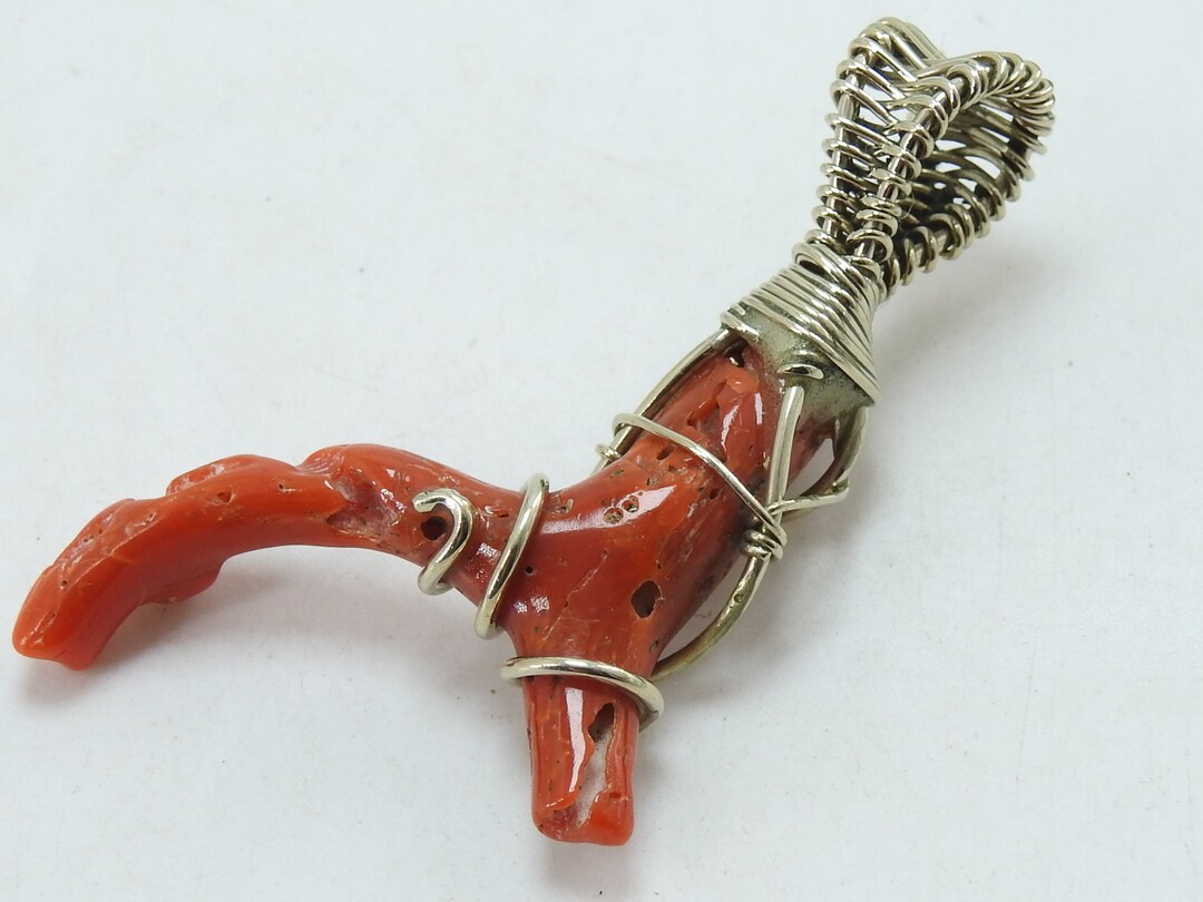Red Coral Stick Natural Rough Stick Silver Polished Wire Wrapping Brass ...