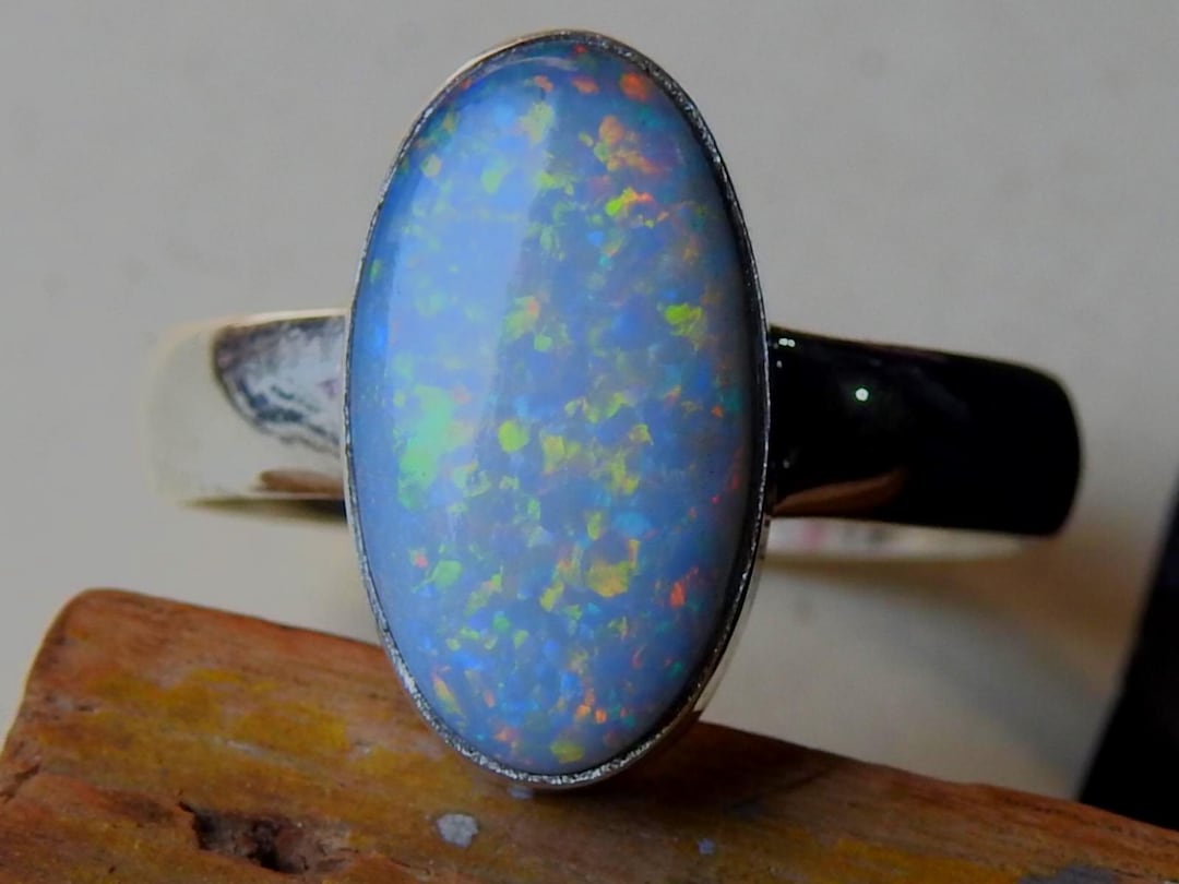 Australian Opal Ring 925 Sterling Silver October Birthstone Mens Ring Opal Doublets 8.5US Size ...