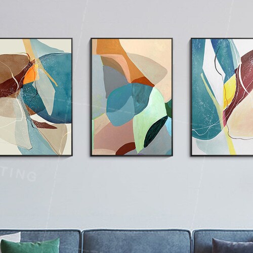 Set of 3 Wall Art Framed Geometric Painting on Canvas Original | Etsy