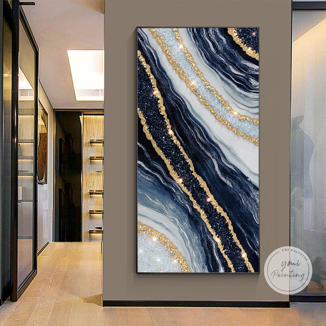 Luxury 3D Resin Art Painting: Gold Navy Geode With Crystals - Etsy