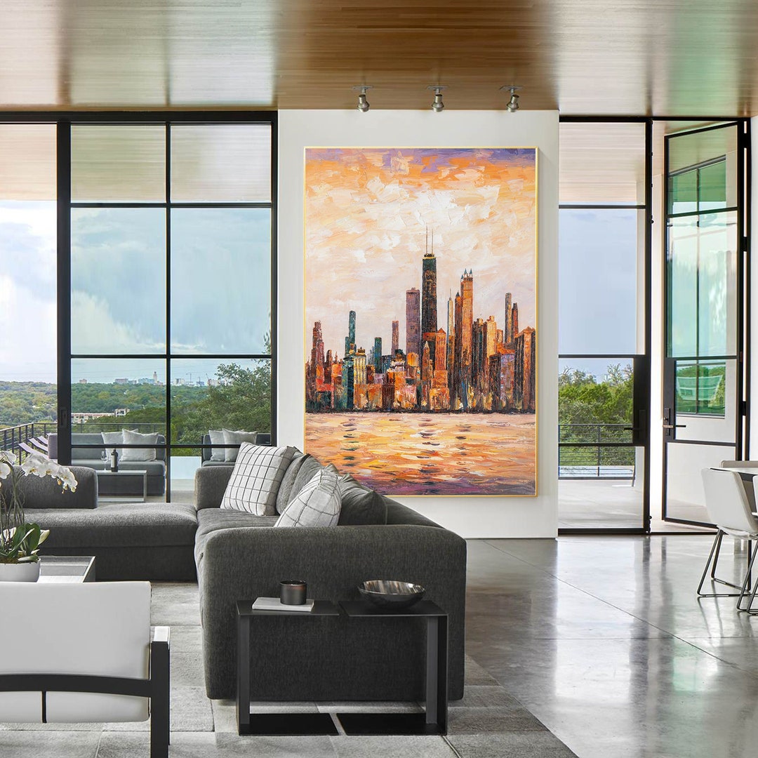 Chicago Painting Original,chicago Art,chicago Skyline Canvas,chicago ...