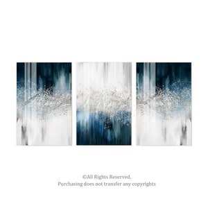 3 Piece Wall Art Silver Glitter Wall Art Painting Set,navy Blue and ...