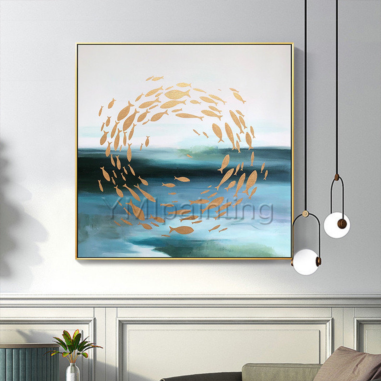 Koi Fish Gold Fish Art Blue Ocean Sea Watercolor Painting | Etsy