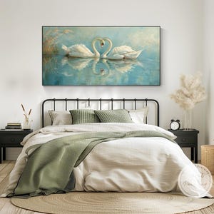 Large Swan Pair Wall Art, Swan Blue Lake Painting,swan Art,swan ...