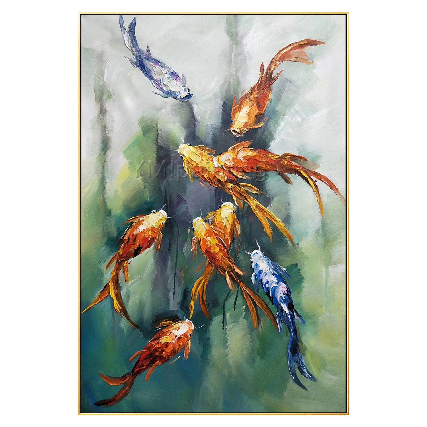 Extra Large Original 9 Koi Fish Art Painting/gold Fishes Decor | Etsy