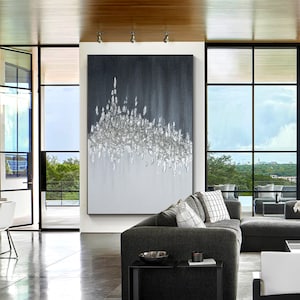 Original Crushed Glass Art,glam Art,bling Art,black Silver Glitter Wall ...