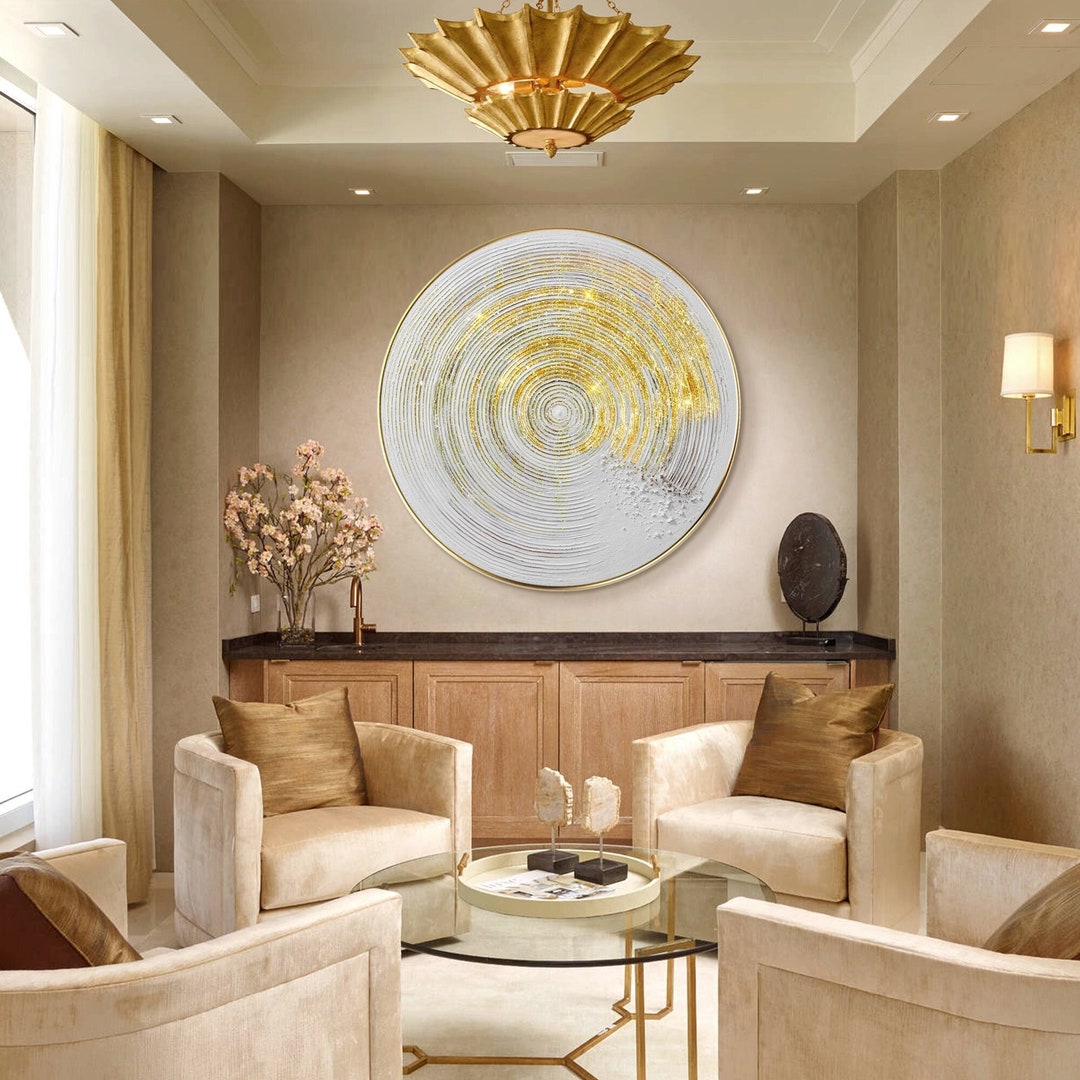 Gold Leaf Round Wall Art: Original Minimalist Painting - Etsy