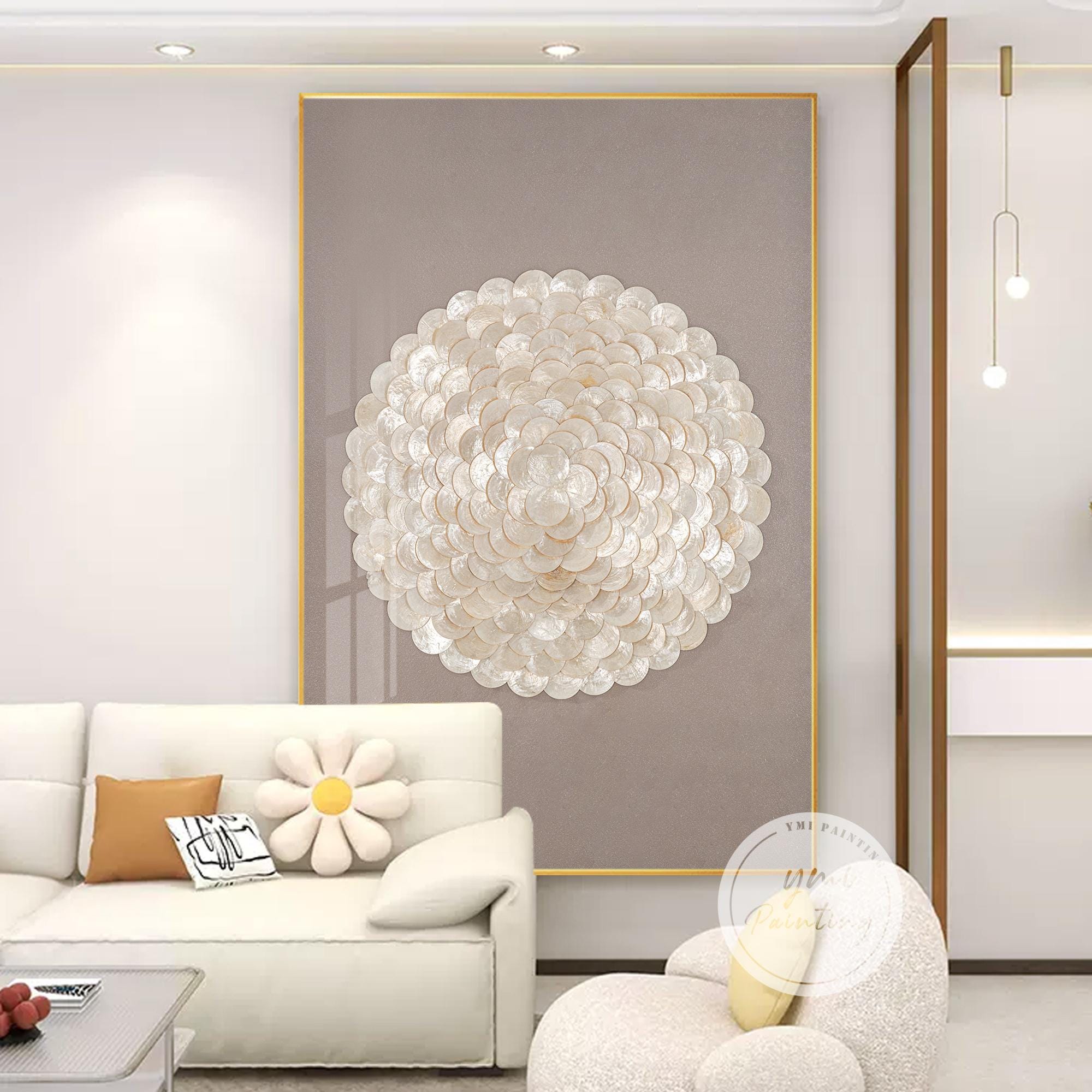 3D Capiz Shell Wall Art: Luxury Coastal Shadowbox,living Room Wall Art ...