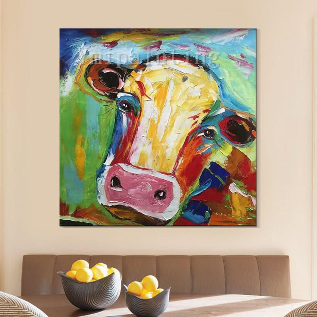 Impasto Cow Painting: Original Palette Knife Oil on Canvas - Etsy