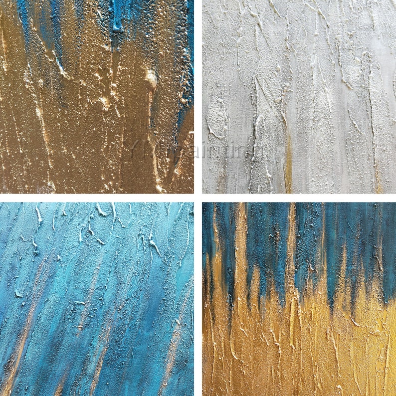 Framed painting Set of 2 wall art Gold art Modern Abstract | Etsy