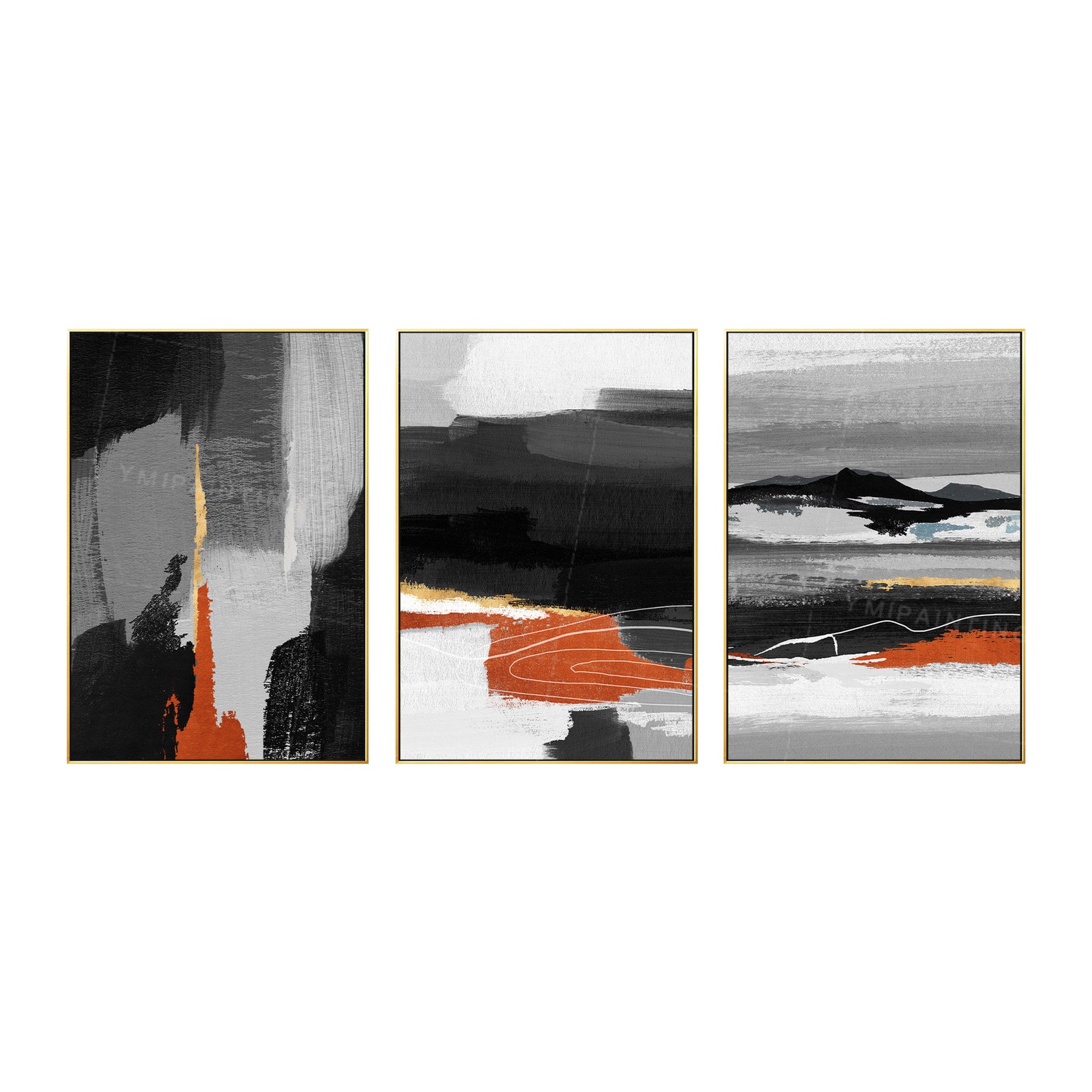 Gold Art Geometric Painting 3 Piece Wall Art Framed Painting - Etsy