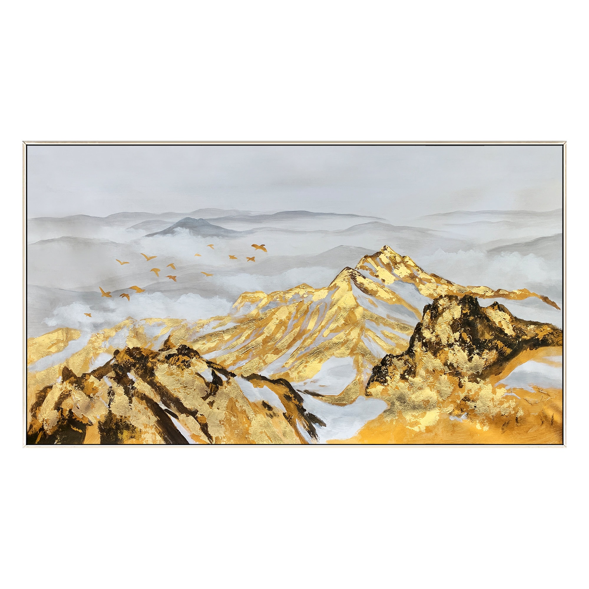 Framed painting Snow mountains Peaks Gold art paintings on | Etsy