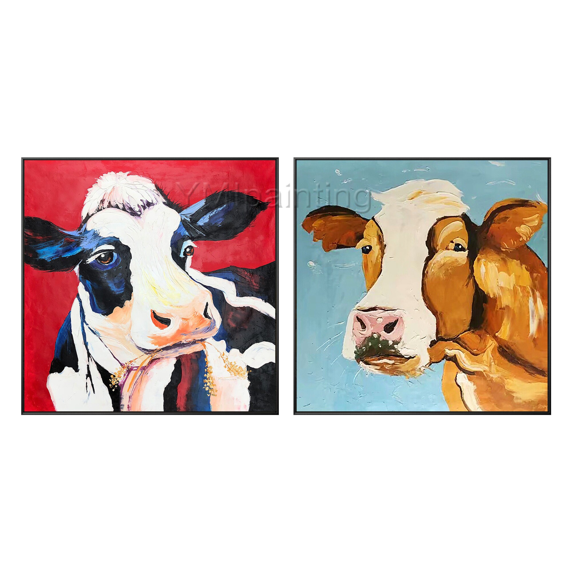 Set of 2 wall art cow painting Pet Portrait animal paintings | Etsy