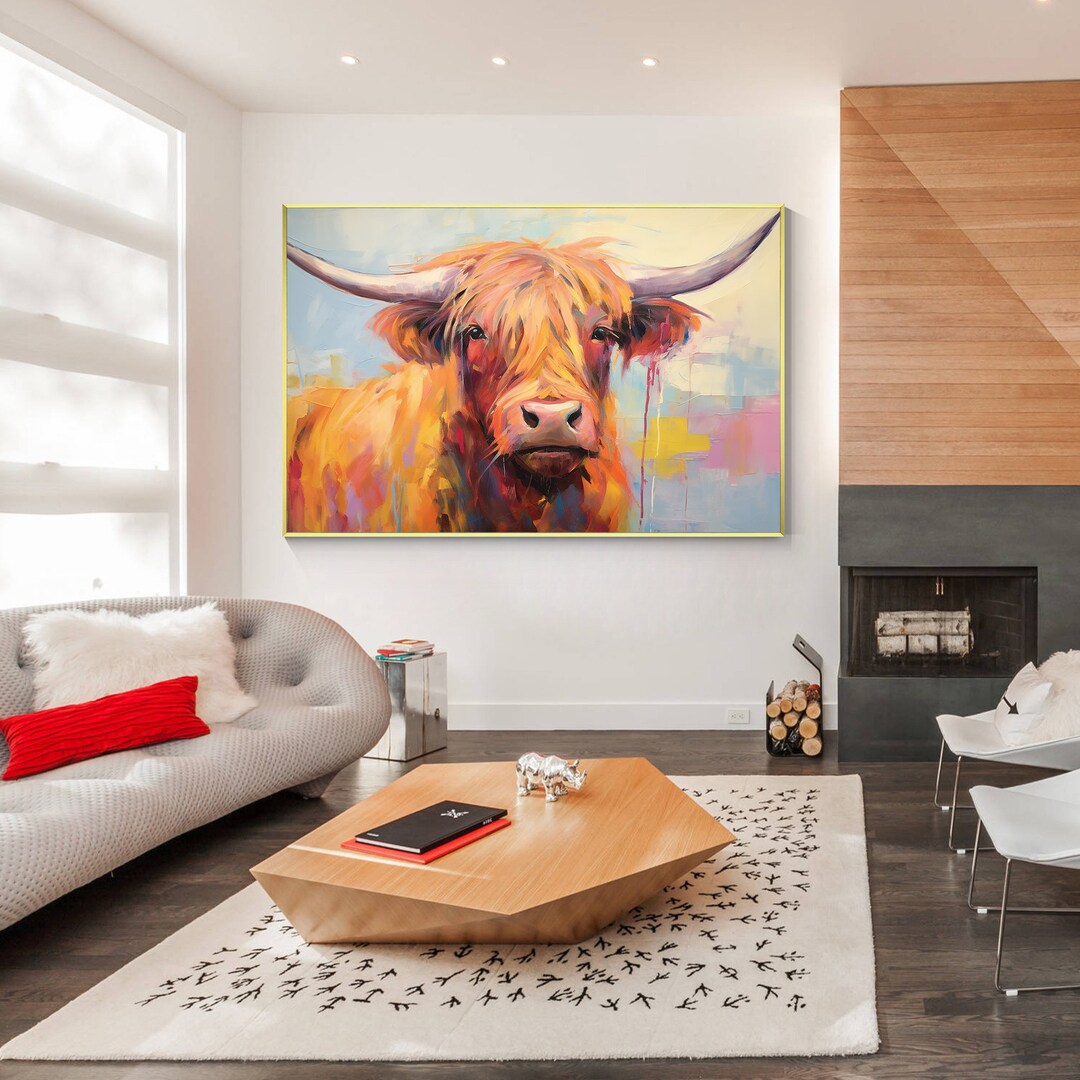 Highland Colorful Cow Painting,farmhouse Art,extra Large Cattle Wall ...