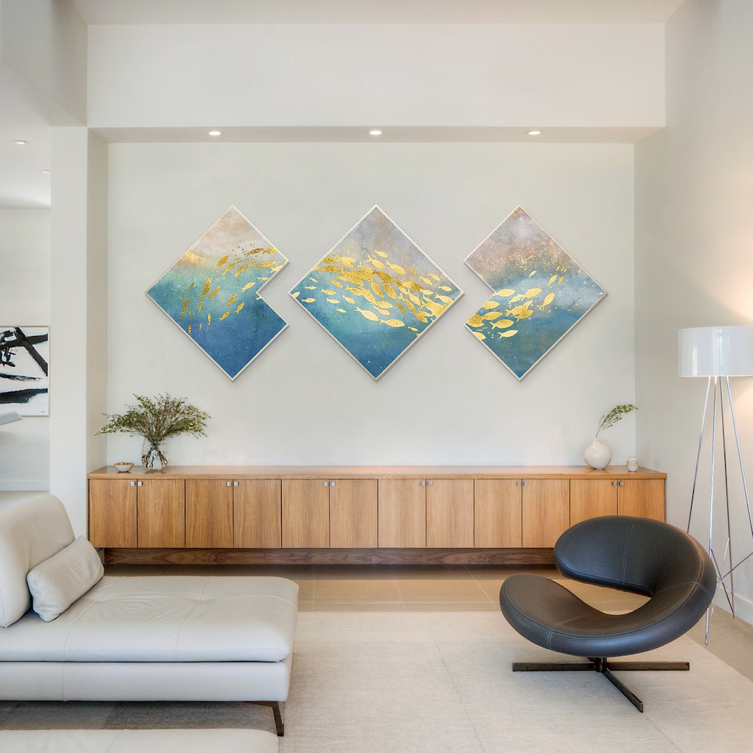 3pieces Original Gold Leaf Koi Fish Painting,koi Painting,oversized Koi ...