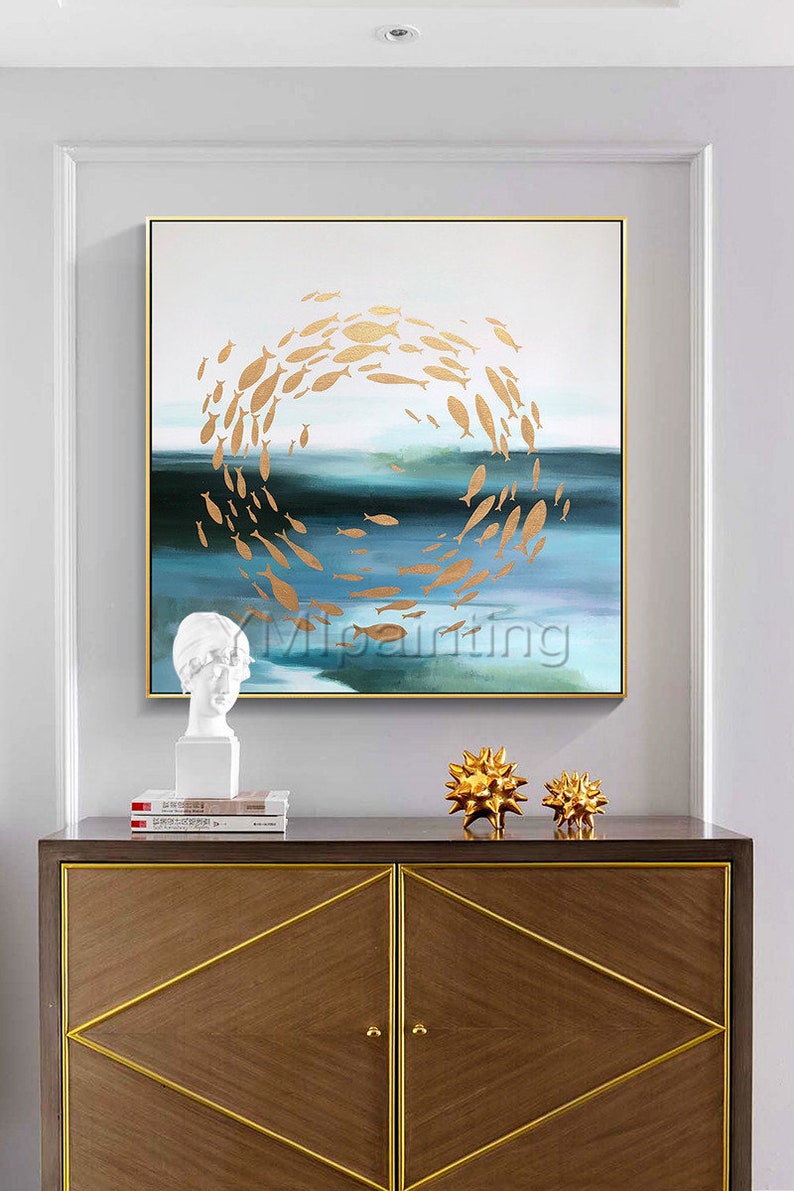 Koi Fish Gold Fish Art Blue Ocean Sea Watercolor Painting | Etsy