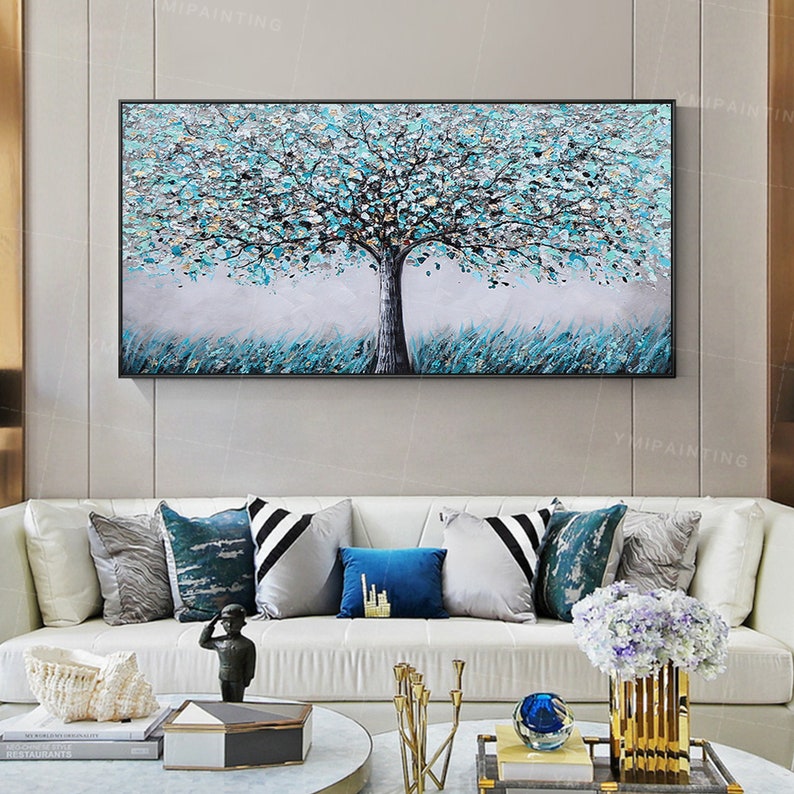 Tree Painting on Canvas Original Grass Large Painting/framed - Etsy