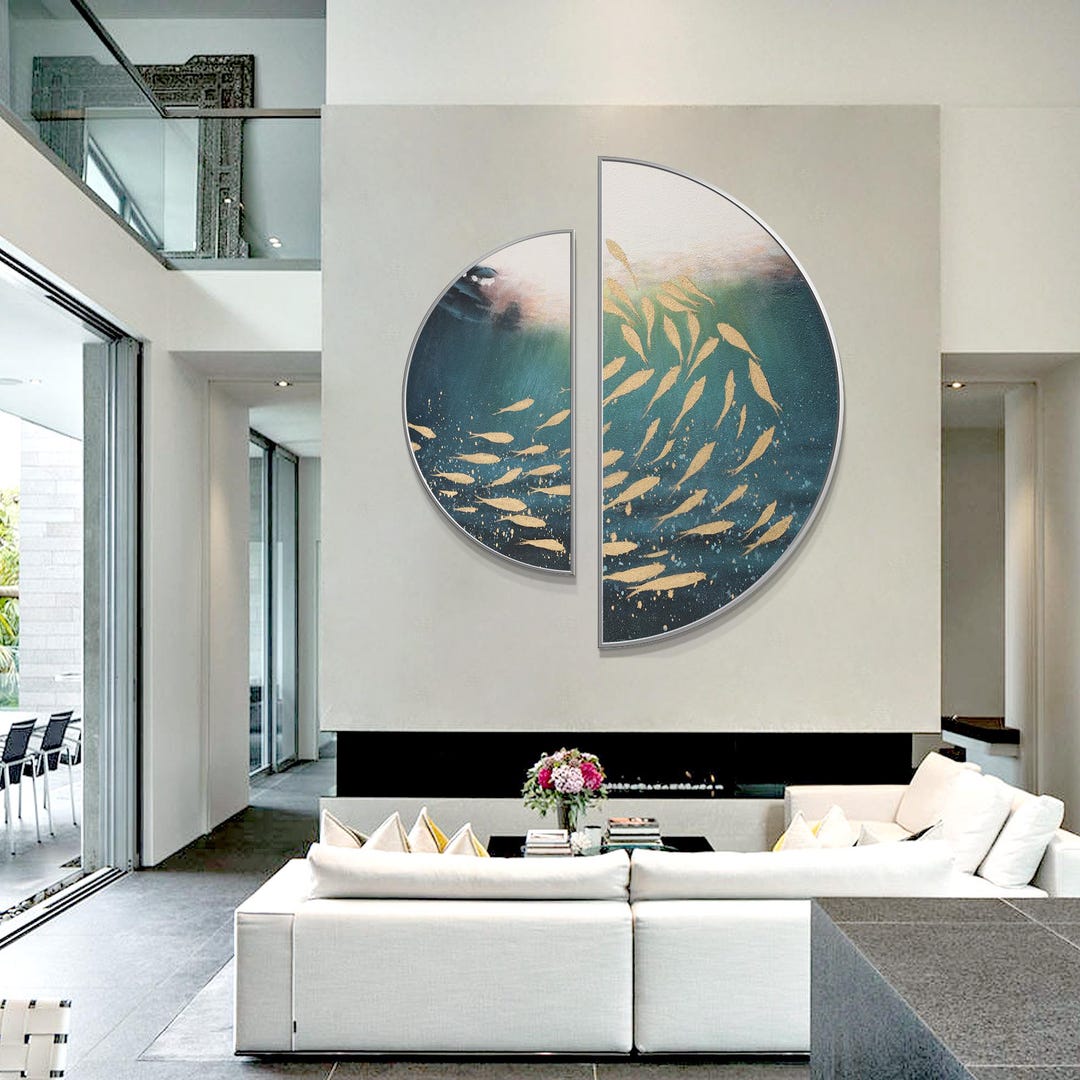 Fish Painting,round Painting,round Artwork,school Fish Art,large Fish ...