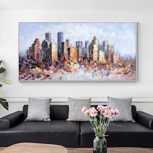 Framed Wall Art Houston Cityscape Skyline Oil Paintings on Canvas ...