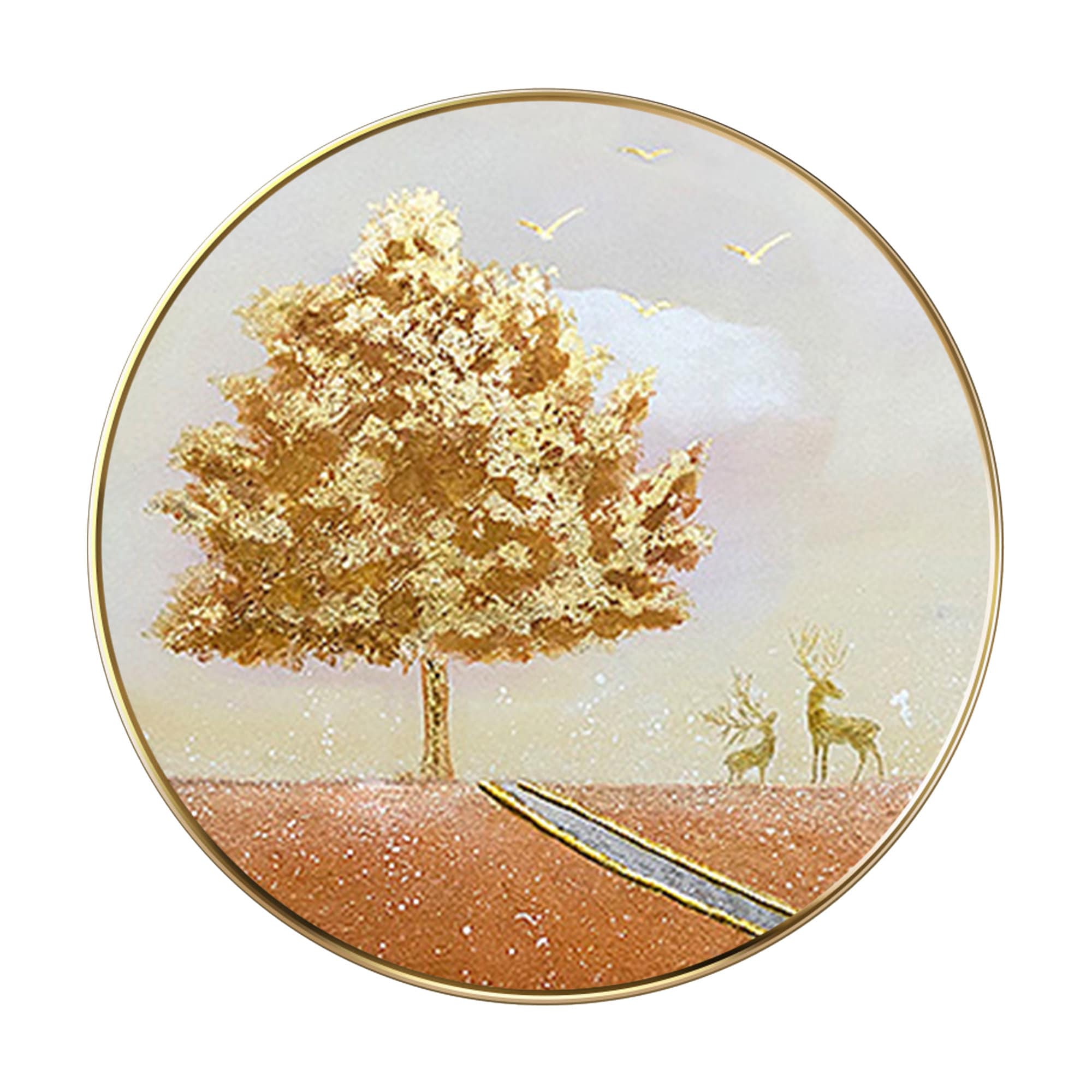 Gold Tree Landscape Art With Frameddeer Paintinground - Etsy