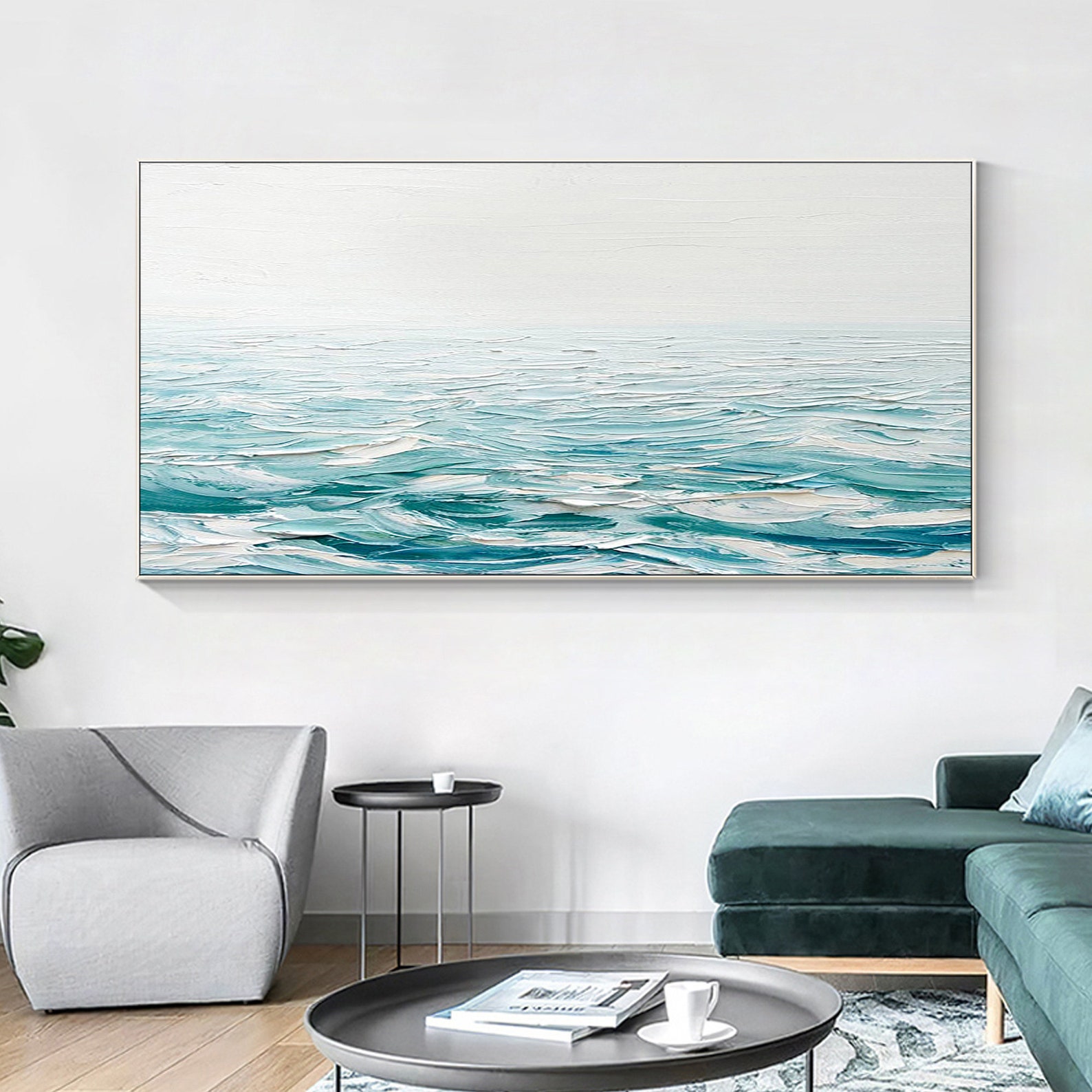 Teal Wall Art Large Wall Art Framed Wall Art Acrylic Painting | Etsy