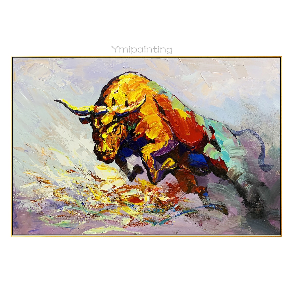 Colorful Abstract Bull Wall Art Oil Painting Modern Art Large - Etsy