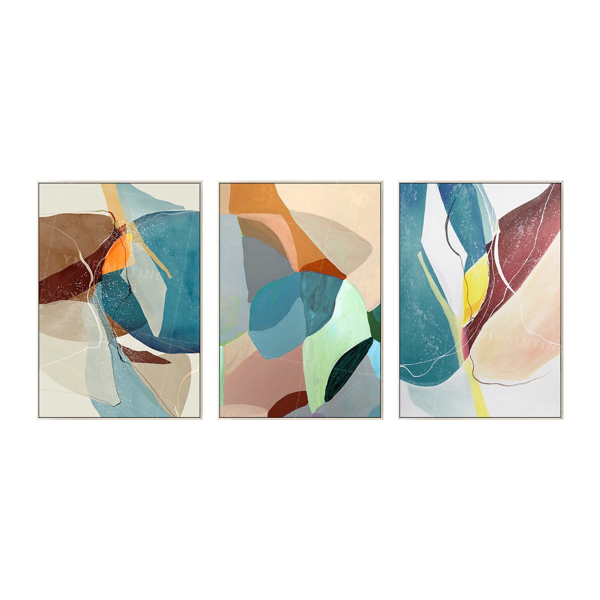 Set of 3 Wall Art Framed Geometric Painting on Canvas Original | Etsy