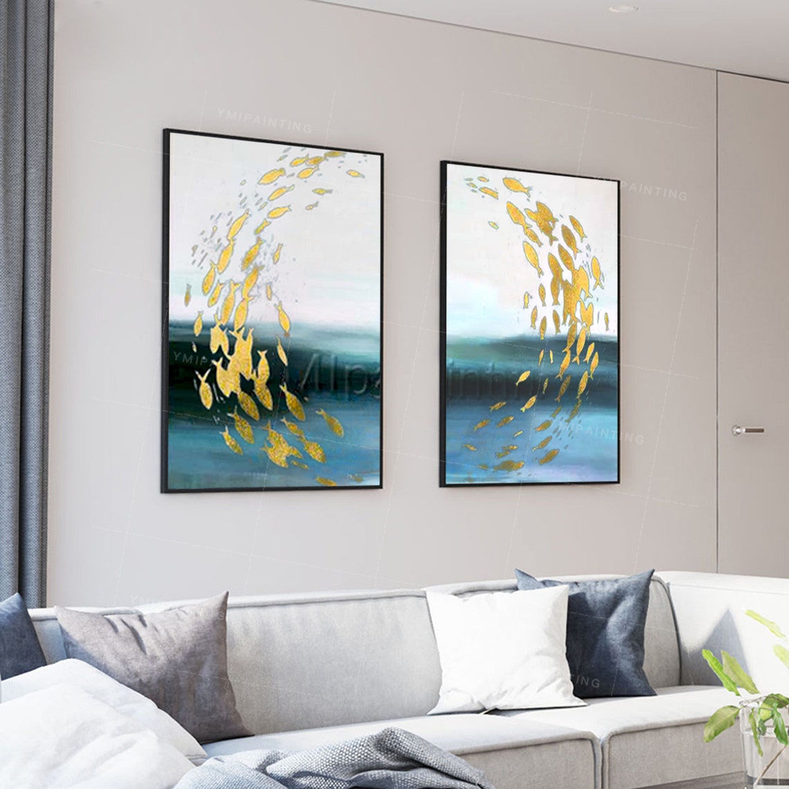 Koi Fish Set of 2 Framed Wall Art Abstract Framed Paintings on - Etsy