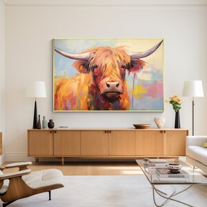Highland Colorful Cow Painting,farmhouse Art,extra Large Cattle Wall ...