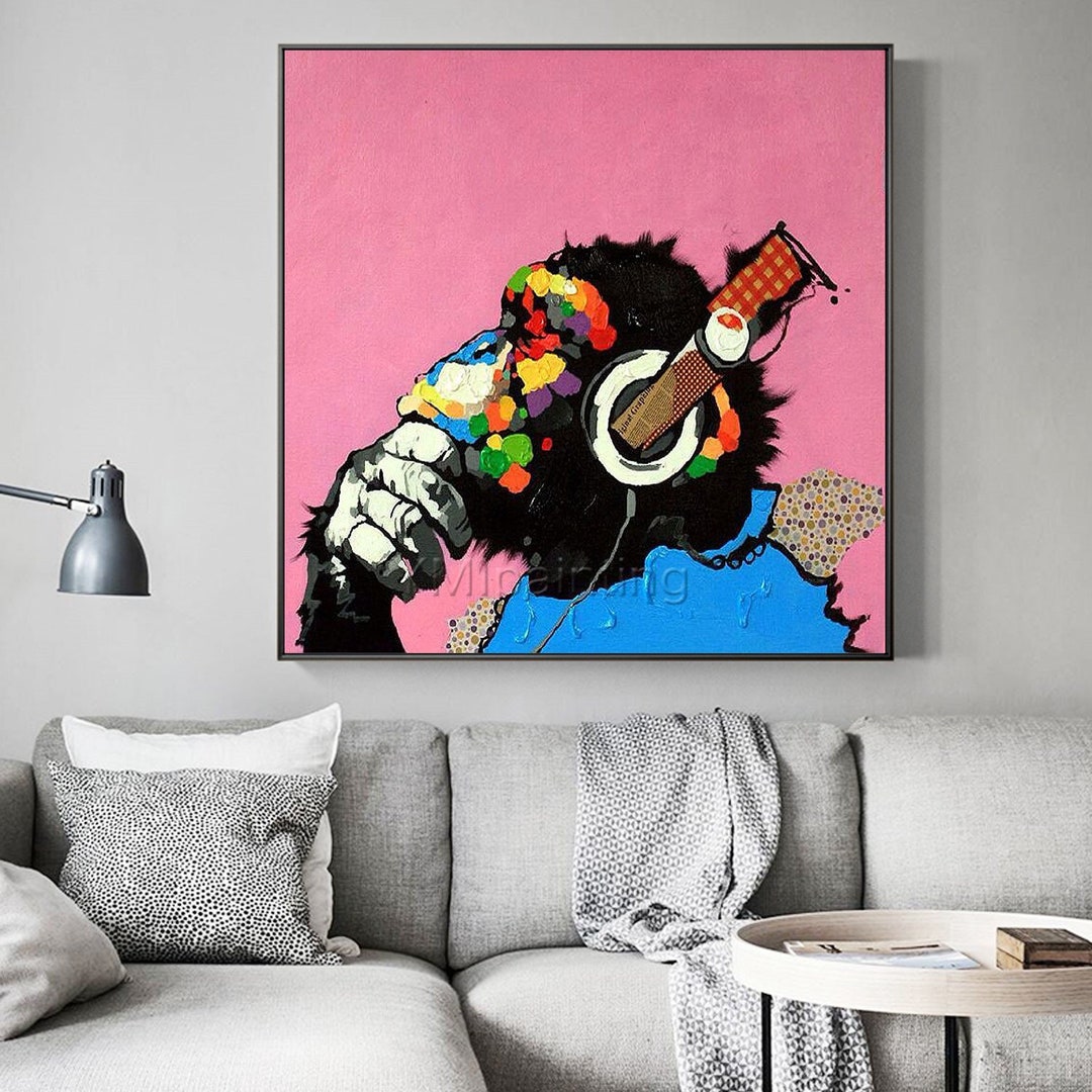 DJ Ape Painting: Original Pop Art, Framed Acrylic Monkey Graffiti - Etsy
