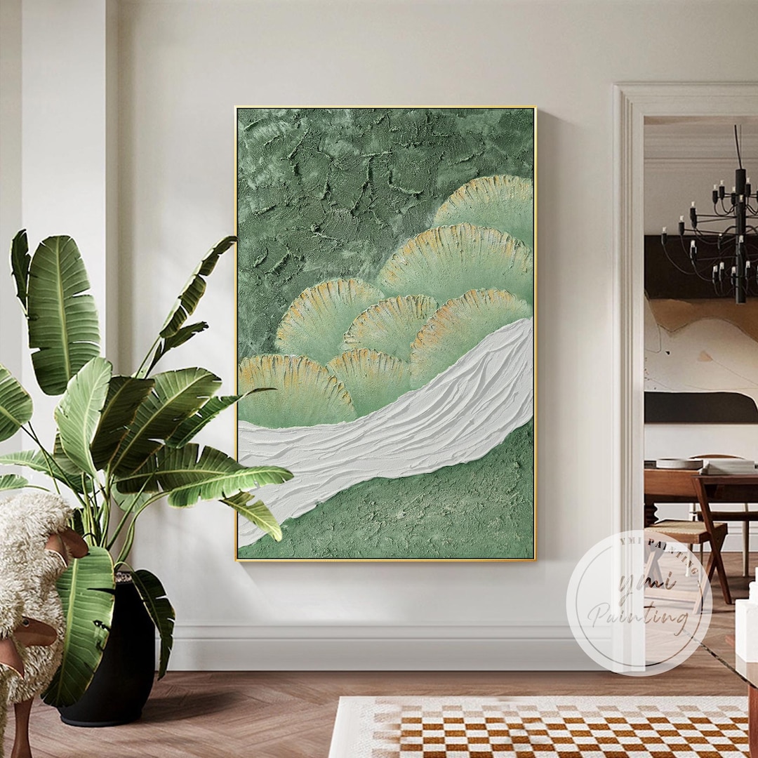 Original Green Landscape Painting,large Minimalist Wall Art,green Beige ...