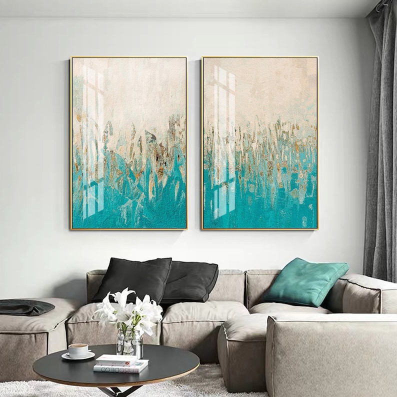 Set of 2 Wall Art Gold Art Framed Painting 2 Piece Wall Art - Etsy